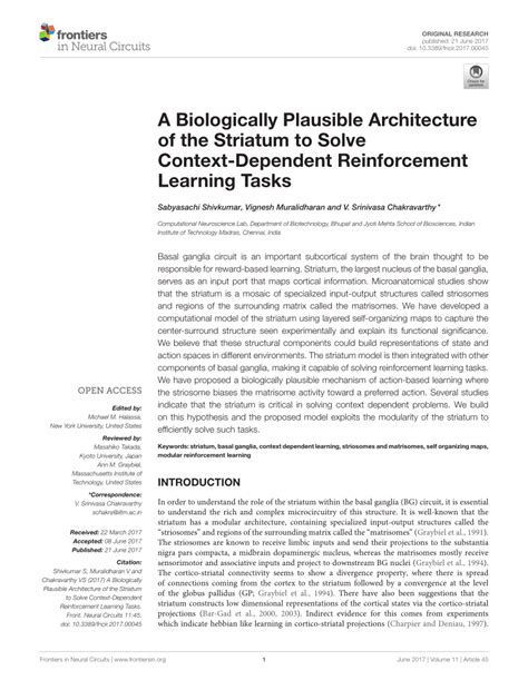 Pdf A Biologically Plausible Architecture Of The Striatum To Solve