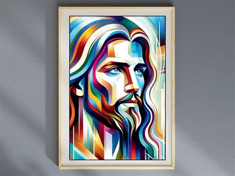 Modern Jesus Art Print Colorful Geometric Christian Poster Digital