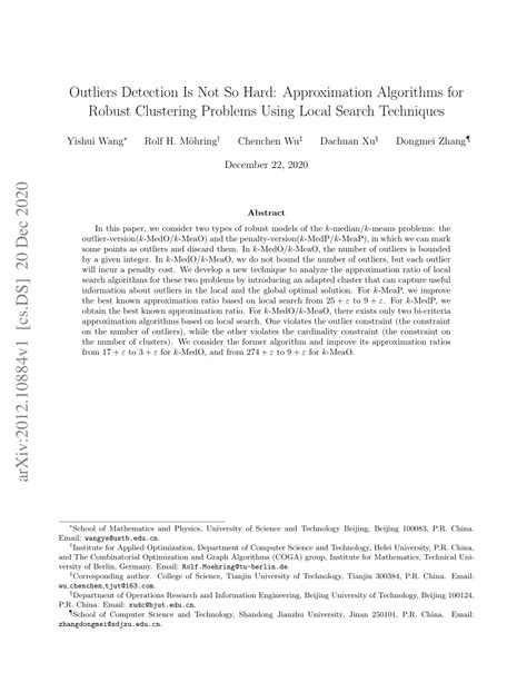 Pdf Outliers Detection Is Not So Hard Approximation Algorithms For Robust Clustering Problems