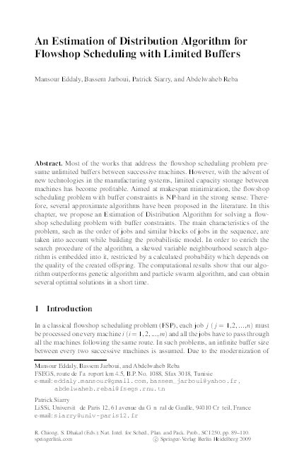 Pdf An Estimation Of Distribution Algorithm For Flowshop Scheduling