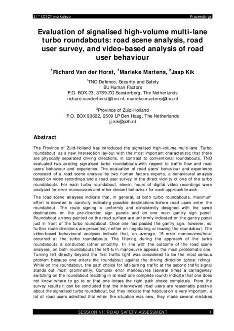 Pdf Evaluation Of Signalised High Volume Multi Lane Turbo Roundabouts Road Scene Analysis