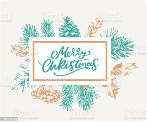 메리 크리스마스와 새해 복 많이 받으세요 추상 식물 카드 사각형 프레임 배너와 현대 타이포그래피 녹색과 분홍색 파스텔 색상 인사말 레이아웃 격리 12월에 대한 스톡 벡터