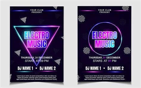 나이트 댄스 파티 일렉트로 뮤직 포스터 레이아웃 디자인 템플릿 배경과 우아한 스타일 네온 라이트 컬러풀 한 스타일 3차원 형태에