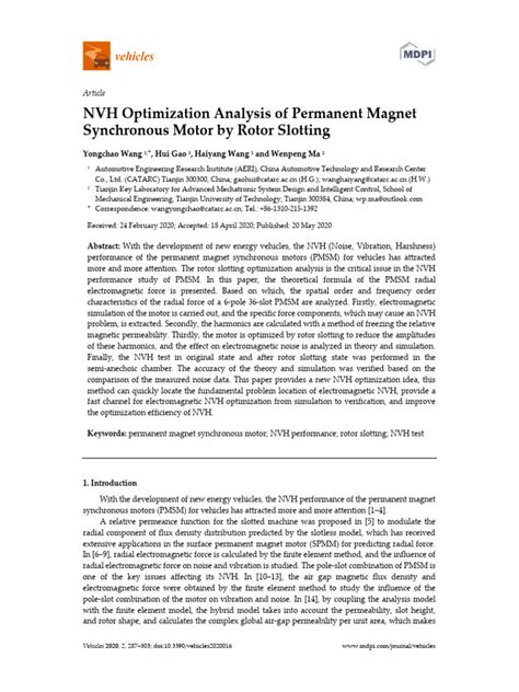 Nvh Optimization Analysis Of Permanent Magnet Synchronous Motor By Rotor Slotting Yongchao Wang