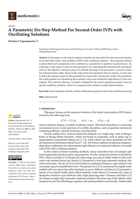Pdf A Parametric Six Step Method For Second Order Ivps With