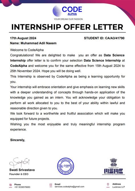 Muhammad Adil Naeem On Linkedin Codealpha Datascience Internship