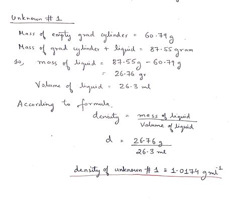 Solved Calculate Mass And Density Of Each Unknown Liquid Using The Data Course Hero