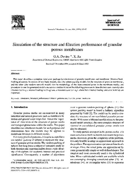 Pdf Simulation Of The Structure And Filtration Performance Of Granular Porous Membranes
