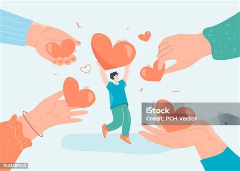 자선 프로젝트에서 도움을 받고 심장을 가진 작은 만화 남자 자선 및 구제 사업에 대한 스톡 벡터 아트 및 기타 이미지 자선 및 구제 사업 자원봉사 Charitable