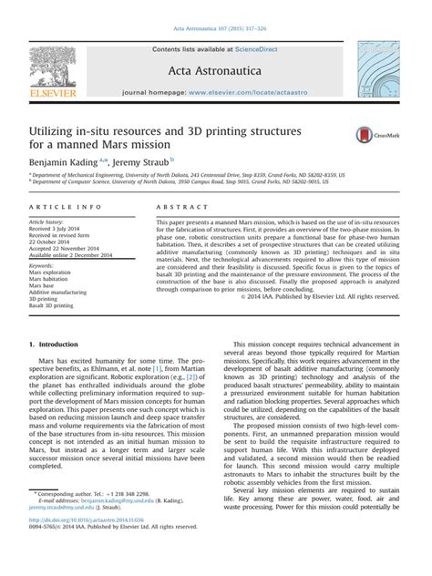 Utilizing In Situ Resources And 3d Printing Structures For A Manned