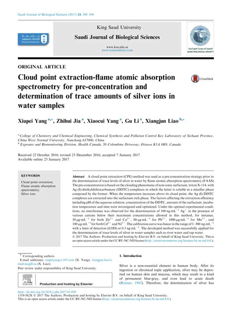Pdf Cloud Point Extraction Flame Atomic Absorption Spectrometry For