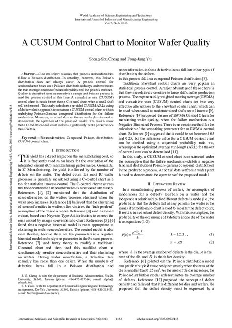 Pdf A Cusum Control Chart To Monitor Wafer Quality