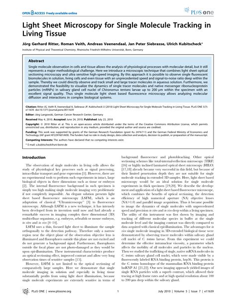 PDF High Contrast Single Particle Tracking By Selective Focal Plane Illumination Microscopy