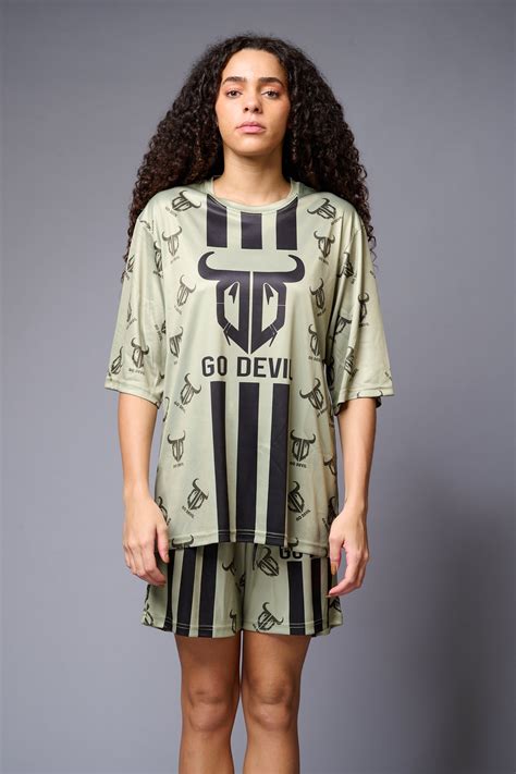 Go Devil With Logo Printed Sage Green Co Ord Set For Women Go Devil