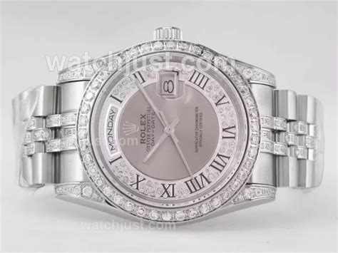 Rolex Day Date Automatic Movement Diamond Bezel With Gray Dial Roman Marking Blow Watches