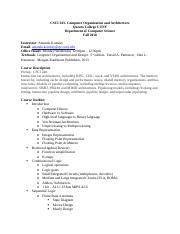 CS Syllabus Docx CSCI Computer Organization And Architecture Queens College CUNY