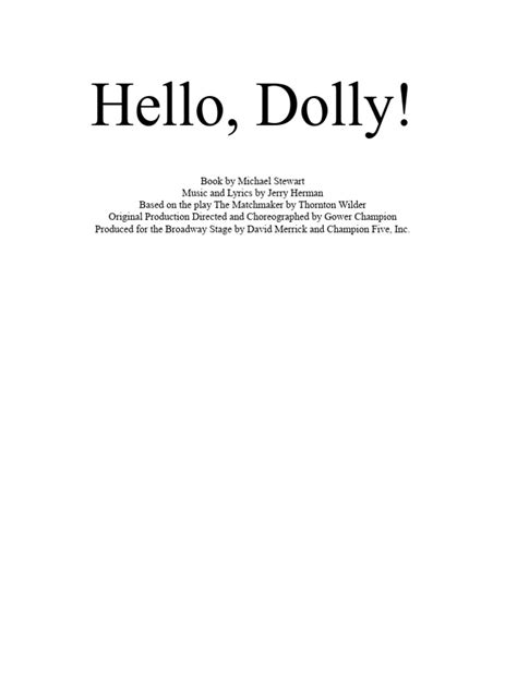 Hello Dolly Musical Script Overview Pdf