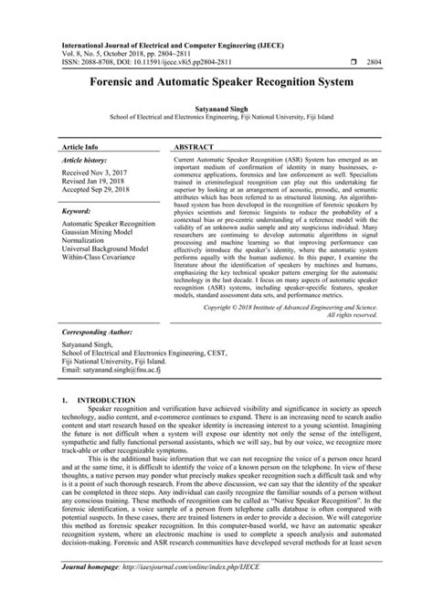 Forensic And Automatic Speaker Recognition System Pdf