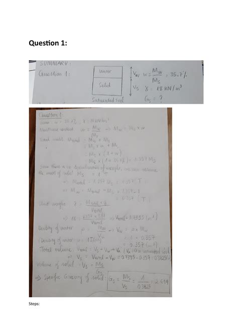Assignments Phase Relationships And Soil Classification Question Steps To Find The