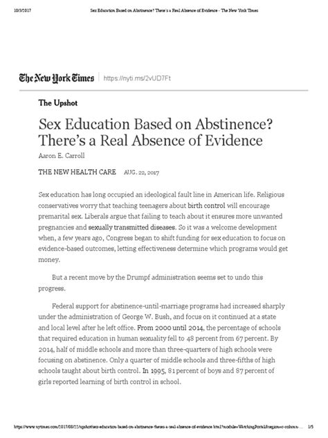 Sex Education Based On Abstinence Ther Sence Of Evidence The New York Times Pdf Sex