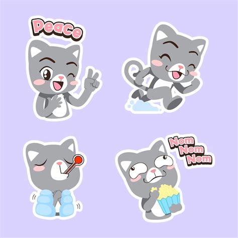 Schattige Kleine Kat Vector Stickerset Premium Vector