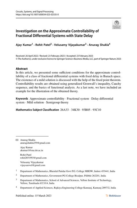 Pdf Investigation On The Approximate Controllability Of Fractional Differential Systems With