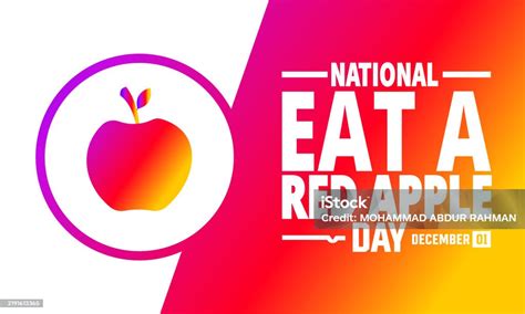 전국 빨간 사과 먹기의 날 12월 1일 휴일 개념 플래 카드 배경 인사말 카드 텍스트 비문이있는 포스터 디자인 템플릿 표준 소셜 미디어 게시물에 적합합니다 12월에 대한