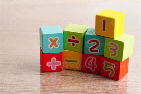 Number Wood Block Cubes For Learning Mathematic Education Math Concept Stock Photo At