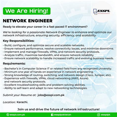 Electronic 🔌 We Are Hiring Network Engineer 🌐 Are You A Tech Savvy
