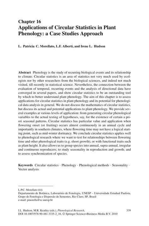 Pdf Applications Of Circular Statistics In Plant Phenology A Case