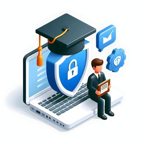 3d Flat Vector As Cyber Security Training Icon With A Graduation Cap And Shield Concept As