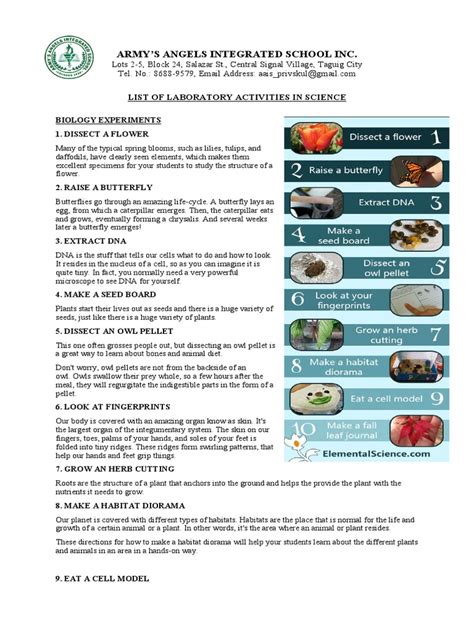 science list of lab activities pdf projectiles plants