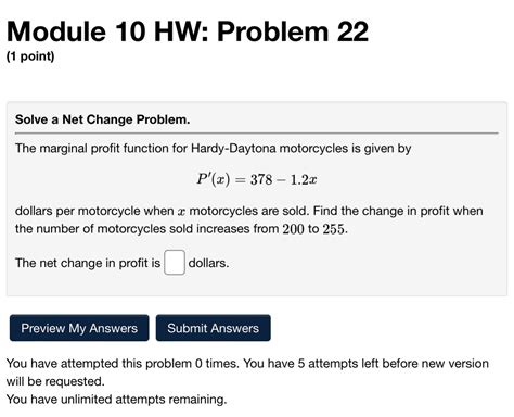 Solved Module 10 HW Problem 22 1 Point Solve A Net Change Chegg Com