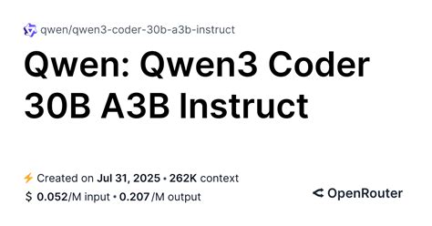 Qwen3 Coder 30b A3b Instruct Api Providers Stats Openrouter