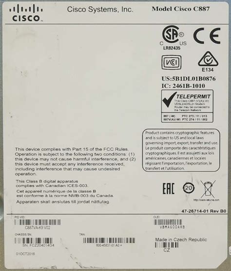 Cisco 887va Isr Vdsl2 Adsl2 2 Router Integrated Services Router C887va K9 Ac