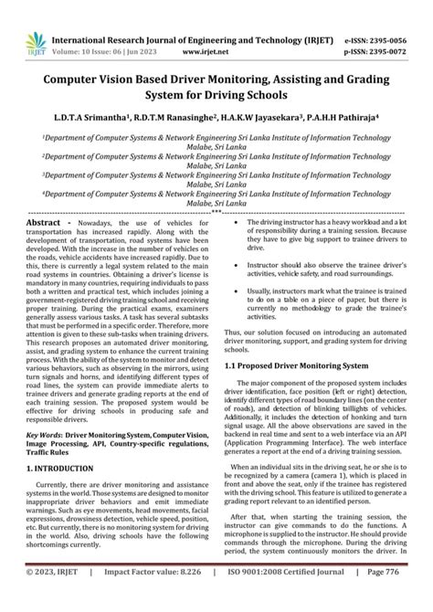 Computer Vision Based Driver Monitoring Assisting And Grading System For Driving Schools Pdf