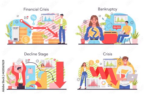 Bankruptcy Concept Set Financiall Crisis With Falling Down Profit