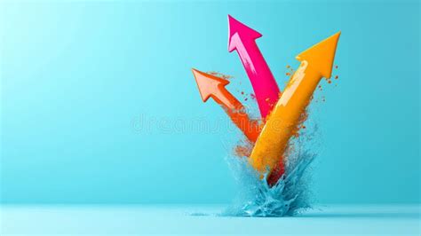 Colorful Arrows Exploding From Water Splash On Blue Background Stock