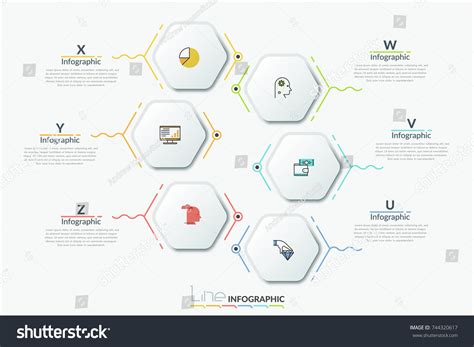 six separate paper white hexagonal elements stock vector royalty free