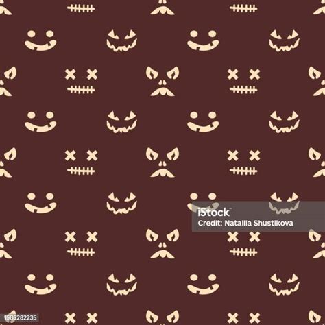 만화 스타일의 으스스한 얼굴이 있는 할로윈 매끄러운 패턴 할로윈을 위한 얼굴의 무섭고 소름 끼치는 실루엣 할로윈 디자인을 위한 무서운 얼굴이 있는 패턴입니다 10월에 대한