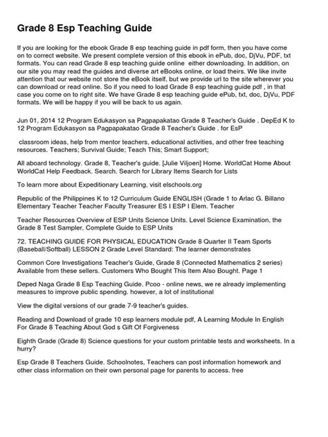 Grade 8 Esp Teaching Guide The Digital Versions Of Our Grade 7 9