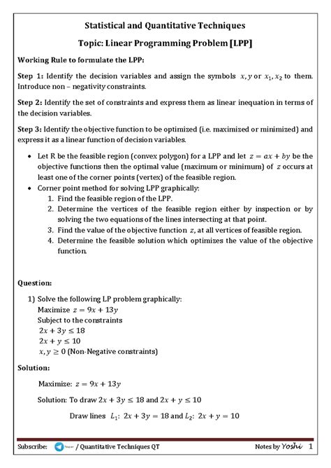 QT LPP Lecture Notes On Quantitative Technique Statistical And Quantitative Techniques