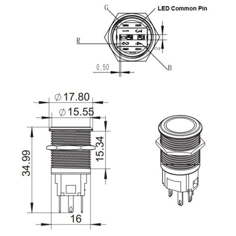 Metal Push Button 16mm On Off With 3 6v Rgb Led Abd16c P11z E Rgb6v