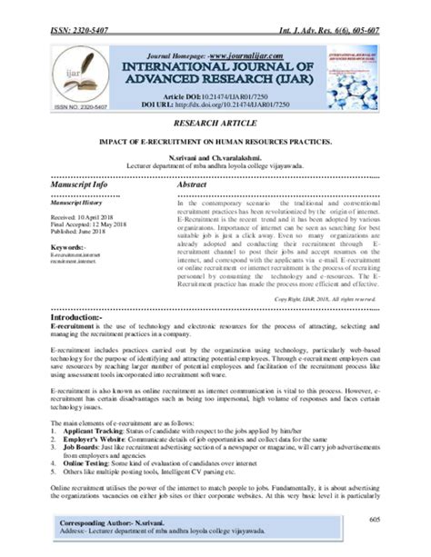 Pdf Impact Of E Recruitment On Human Resources Practices