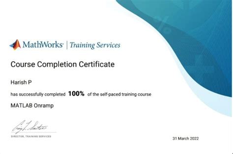 Harish P On Linkedin Mathworks Matlab Electronics Certificateofcompletion