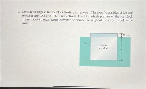 solved 1 consider a large cubic ice block floating in