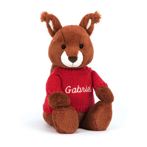 Bashful Squirrel With Personalized Red Jumper Official Jellycat