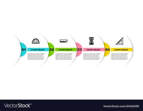 Set Line Protractor Grid Ruler Hourglass Pixel Vector Image