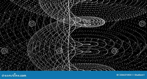 Array With Dynamic Particles Swirl With Connected Dots Abstract Science Or Technology