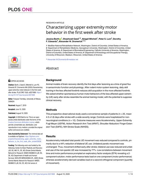 Pdf Characterizing Upper Extremity Motor Behavior In The First Week After Stroke